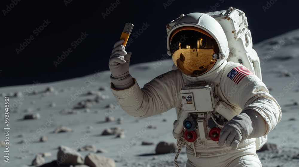 Astronaut Exploring the Moon's Surface in Spacesuit Under the Moonlight ...