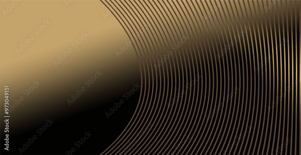 a composition of curved lines with brown and gold colors and a black ...