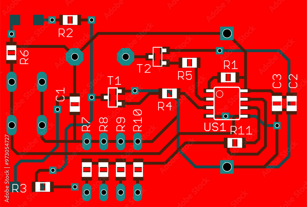 Vector printed circuit board of electronic device with components of ...