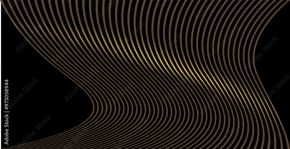 a composition of repeating curved lines in brown and gold and a black ...
