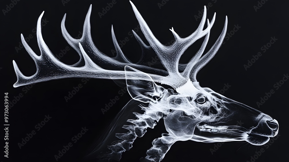 X-ray of a Deer Antlers: X-ray of a deer’s head, focusing on the ...