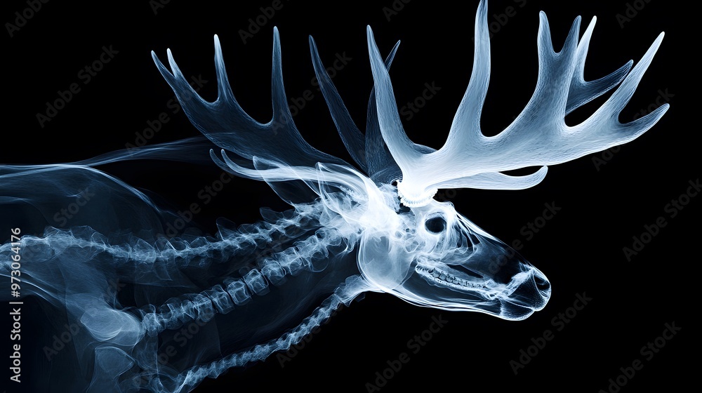X-ray of a Deer Antlers: X-ray of a deer’s head, focusing on the ...