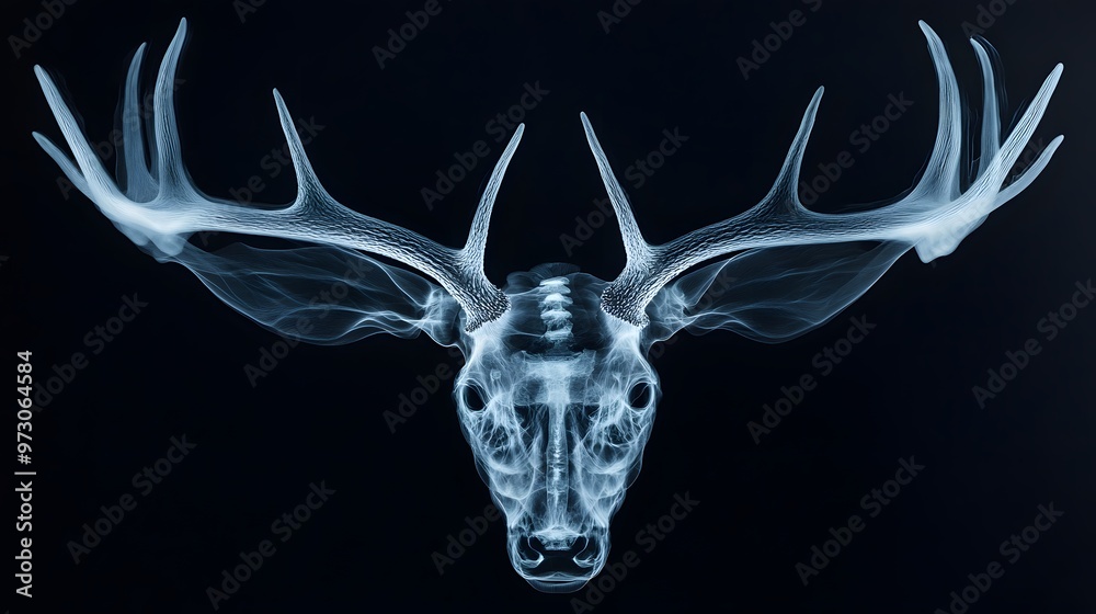 X-ray of a Deer Antlers: X-ray of a deer’s head, focusing on the ...