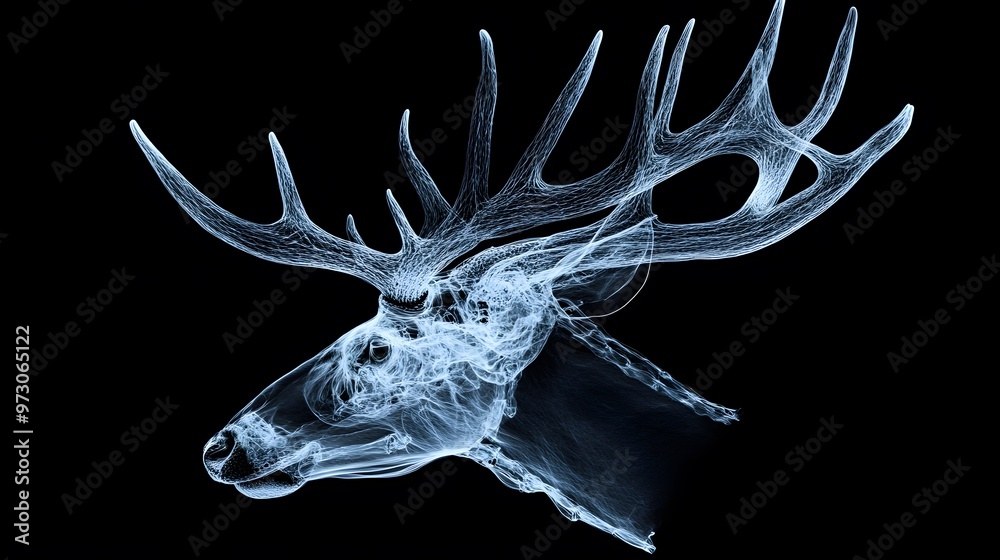 X-ray of a Deer Antlers: X-ray of a deer’s head, focusing on the ...