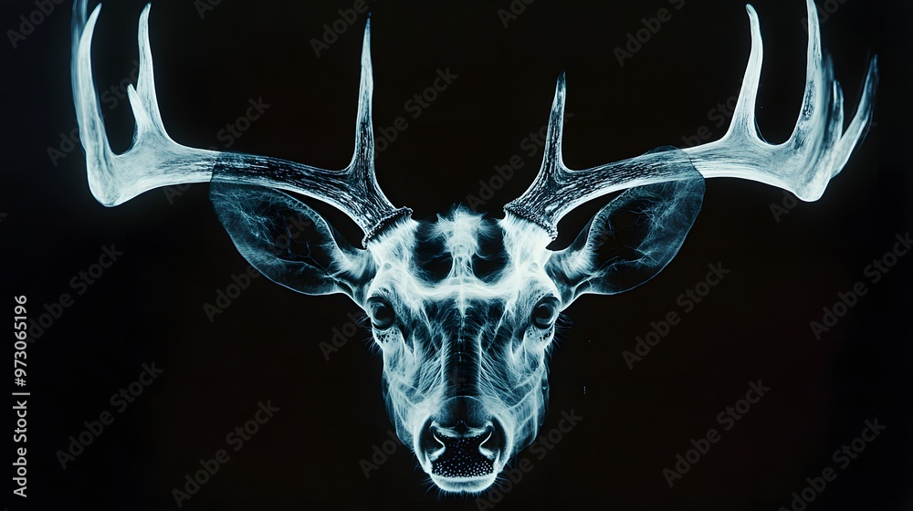 X-ray of a Deer Antlers: X-ray of a deer’s head, focusing on the ...