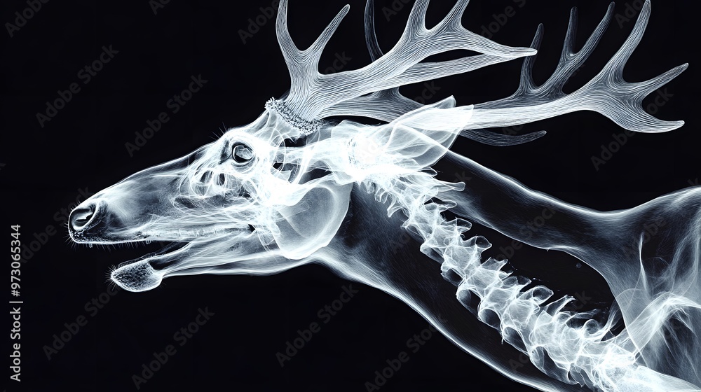 X-ray of a Deer Antlers: X-ray of a deer’s head, focusing on the ...