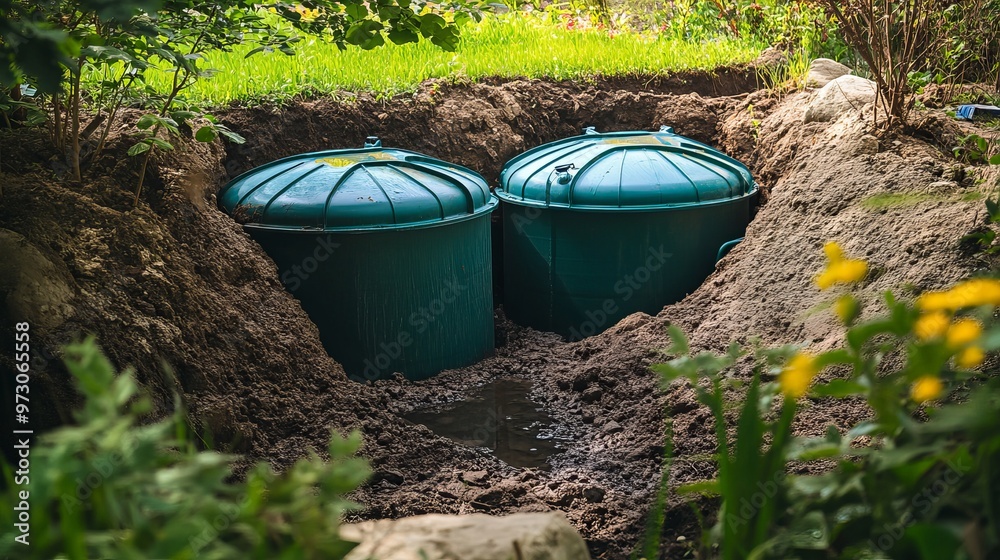Foto de Two plastic underground storage tanks placed below ground for ...