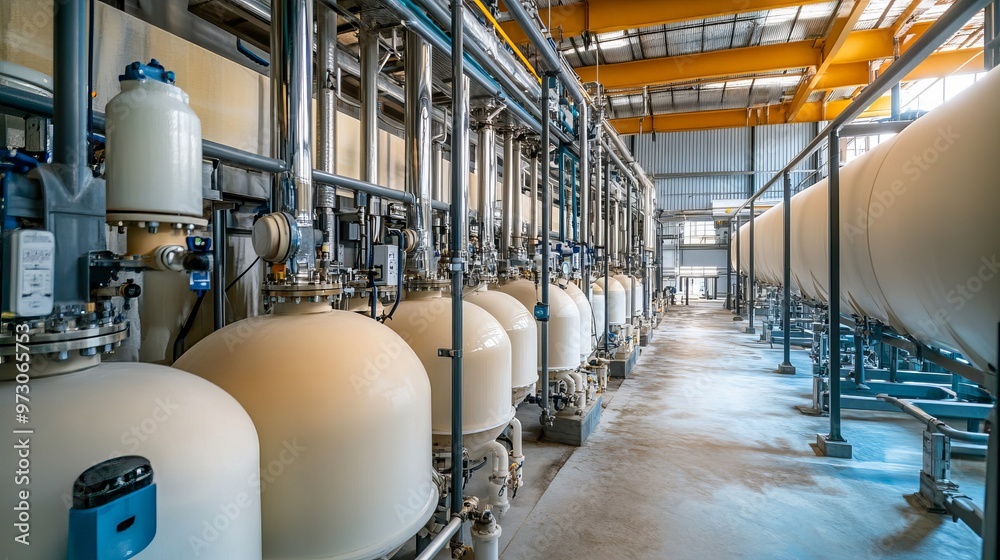 Water tanks and reverse osmosis equipment in a desalination plant Stock ...