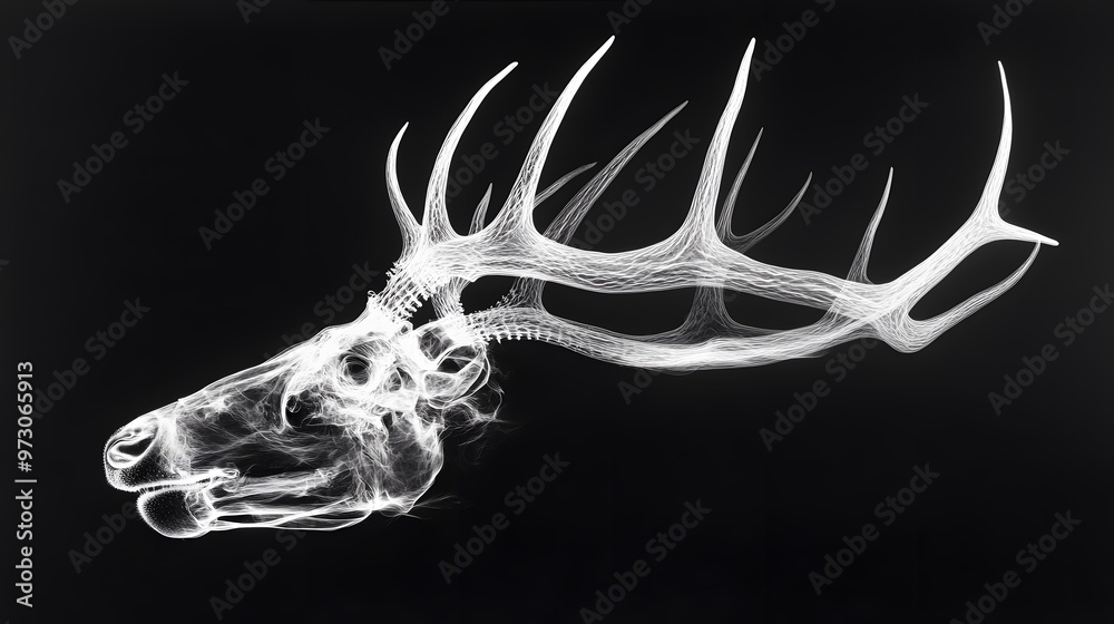 X-ray of a Deer Antlers: X-ray of a deer’s head, focusing on the ...