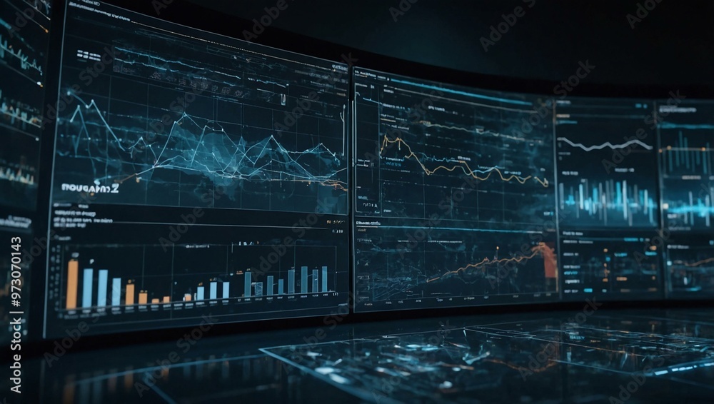 Futuristic visualization of real-time data analytics, depicting ...