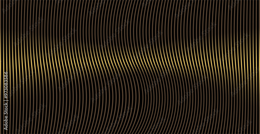 a composition of repeating curved lines in brown and gold and a black ...