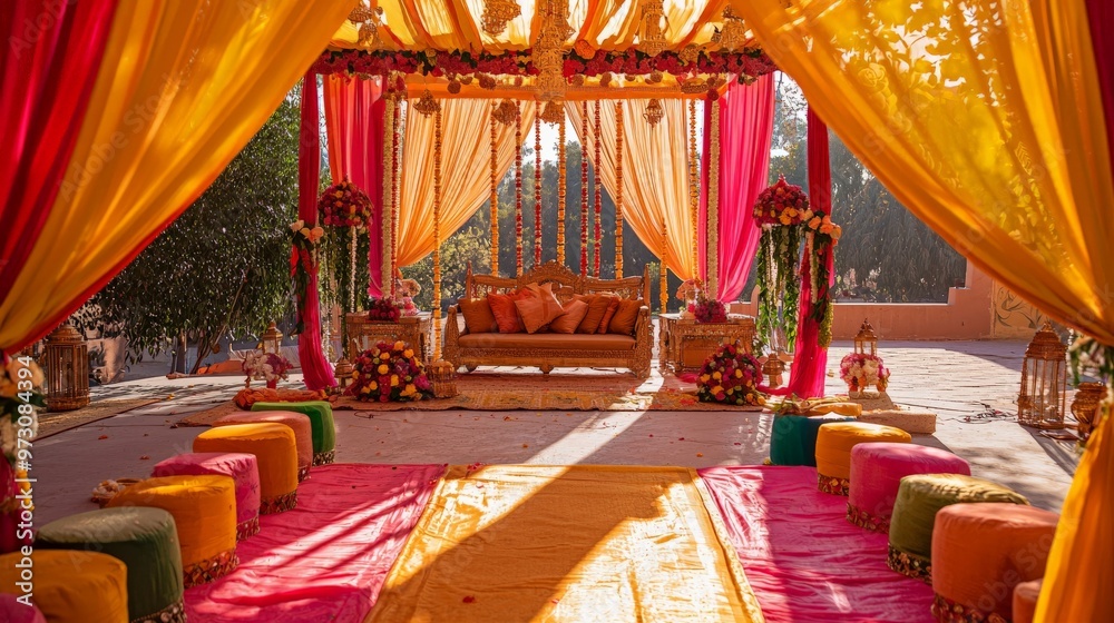 Elaborate Indian wedding ceremony with vibrant colors, intricate ...