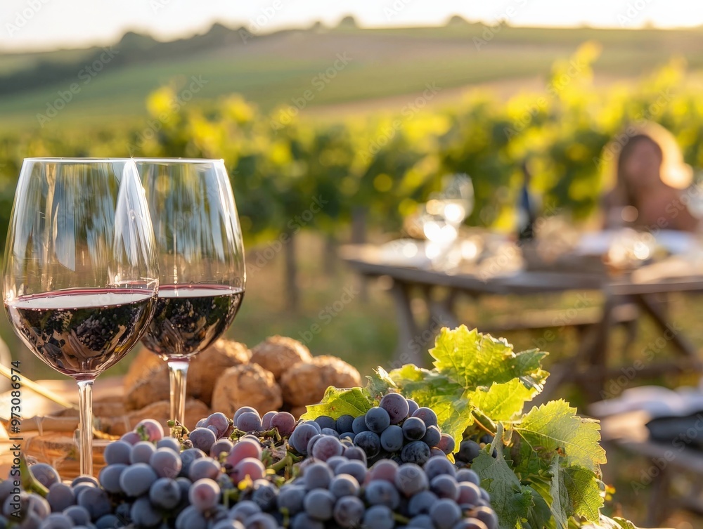 Elegant French wine harvest festival in a picturesque vineyard, with ...