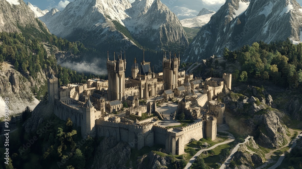 Create a 3D model of a fantasy castle, complete with intricate towers ...
