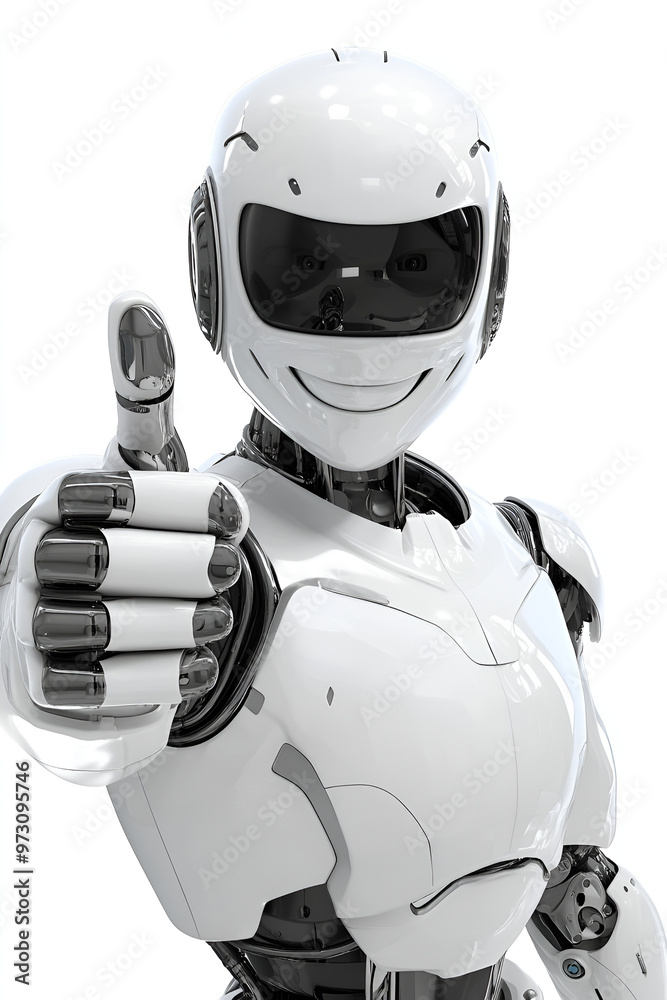 Humanoid robot giving a thumbs-up with a cheerful expression ...
