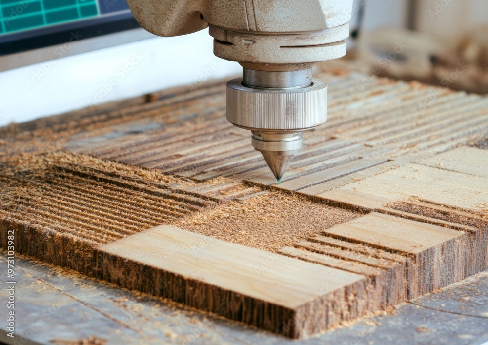 Male Craftsman in Mid-30s Using Laser Cutter for Intricate Wooden ...