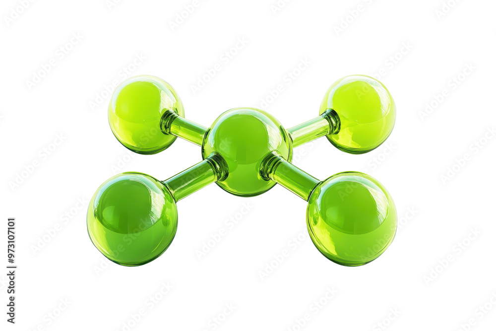 3d Green Molecule Model With Single Central Atom And Four Connected