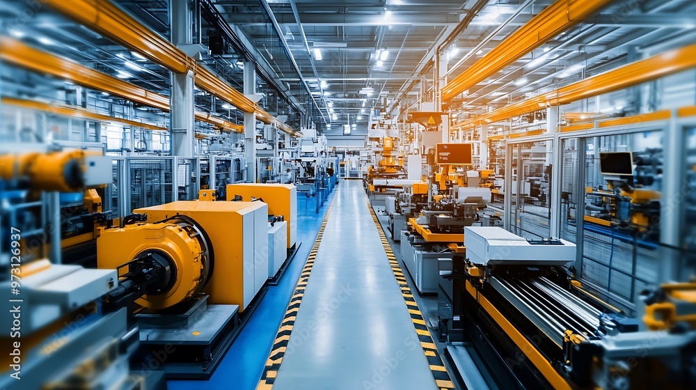 Well-organized factory interior showcasing automated machinery and ...