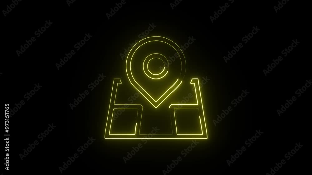 Neon Land Location icon on dark background. Glowing animated Land ...