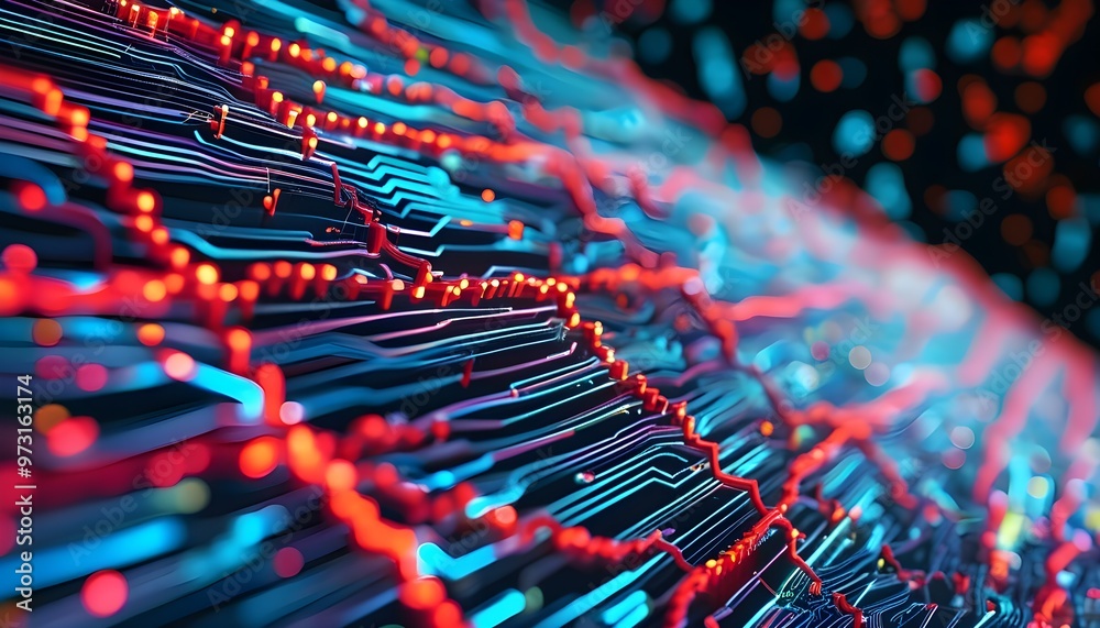 Futuristic digital circuit design with triangular patterns and ...