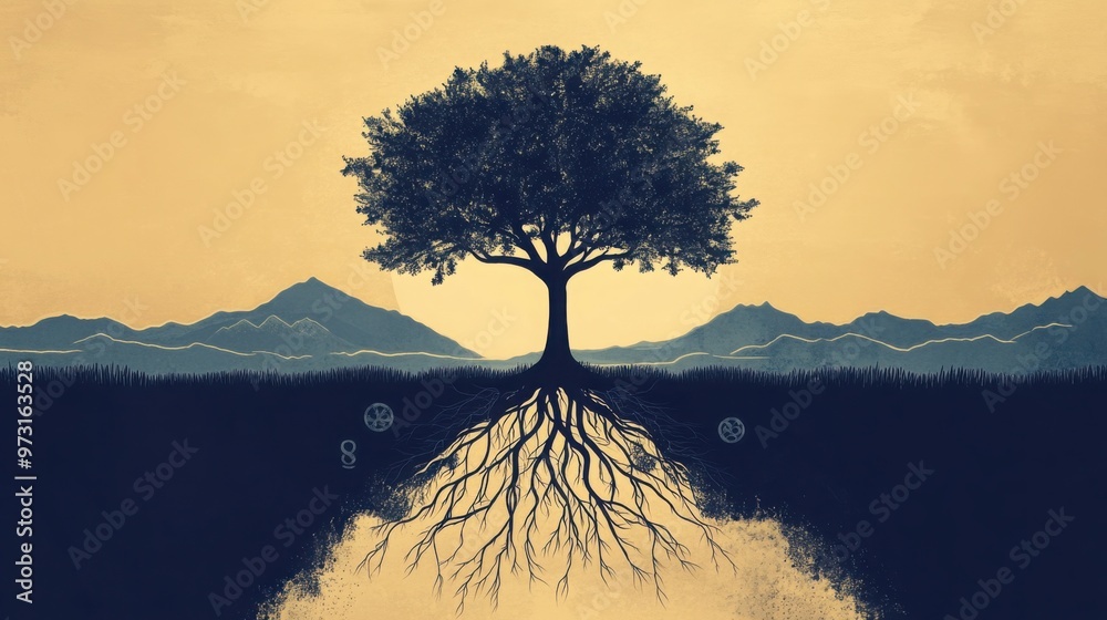Creative, high-quality, minimalist illustrations of a tree with ...