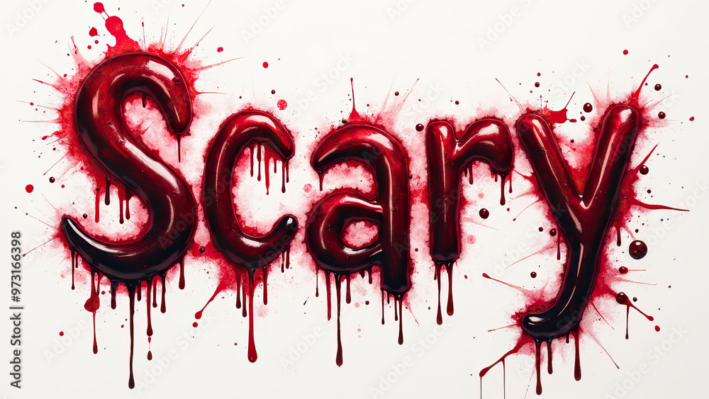 3d red dripping letters spelling out scary against white background ...
