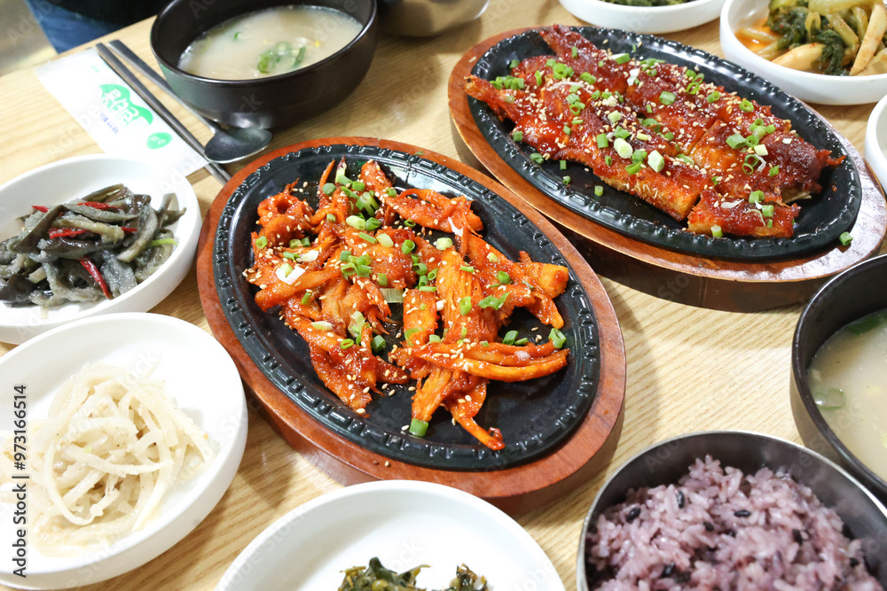 korea food. grilled deodeok root, mountain herb whose roots have ...