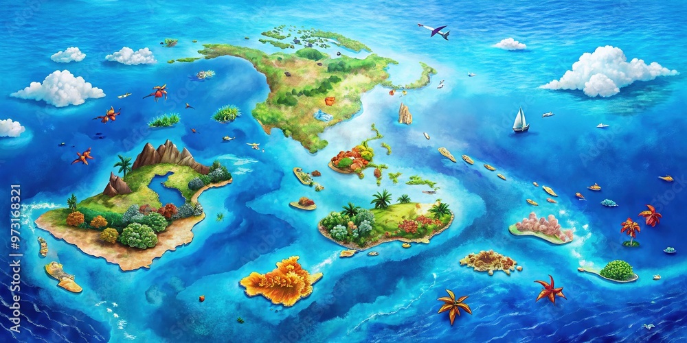 Colorful minimalist map showcases the scattered islands of the Southern ...