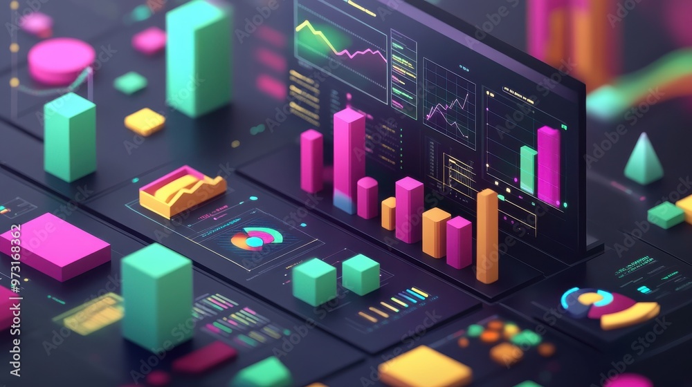 Colorful data visualization on a digital dashboard showcasing various ...