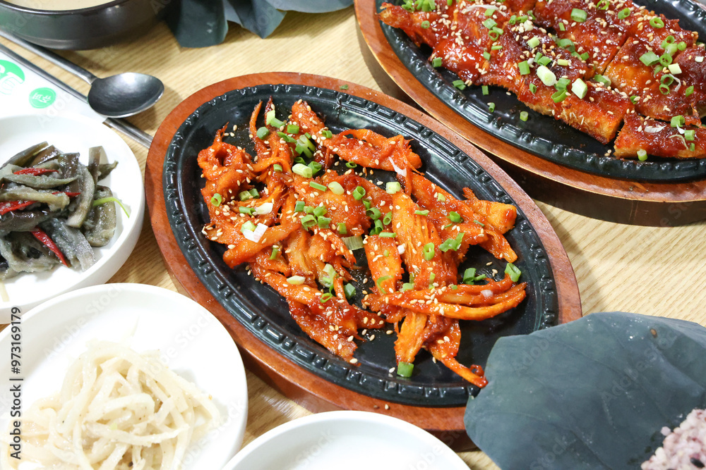 korea food. grilled deodeok root, mountain herb whose roots have ...