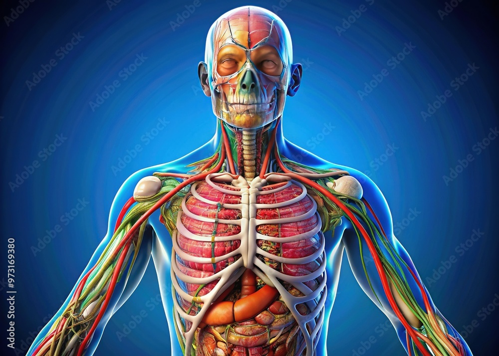 Detailed illustration of the human body's internal anatomy, showcasing ...