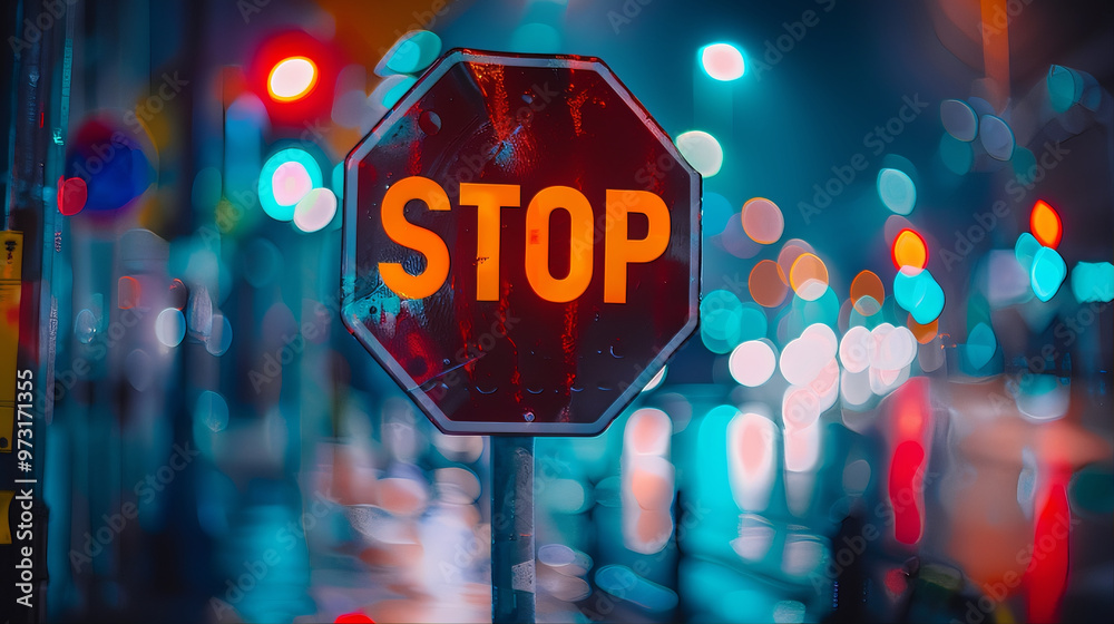 Stop sign on the street, road. Defocused stop sign traffic regulations ...
