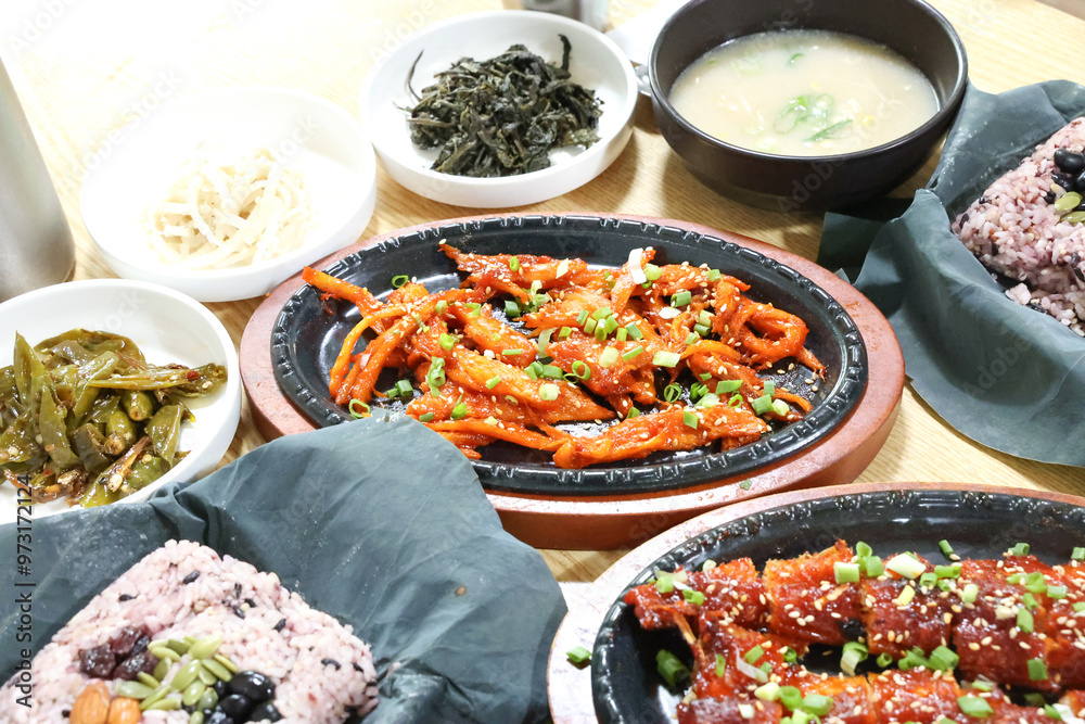 korea food. grilled deodeok root, mountain herb whose roots have ...