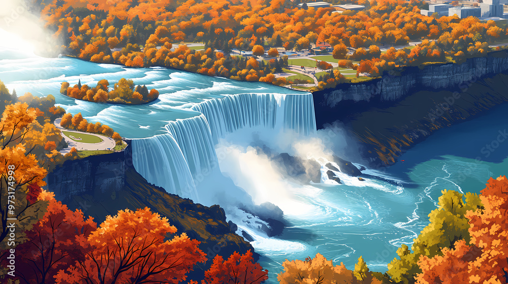 Niagara falls in autumn, canada, aerial view of the falls and ...