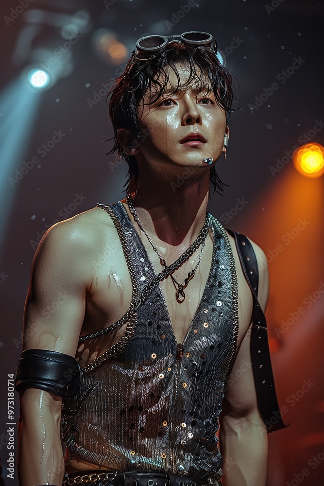 Create a visually striking stage performance artwork with a strong ...