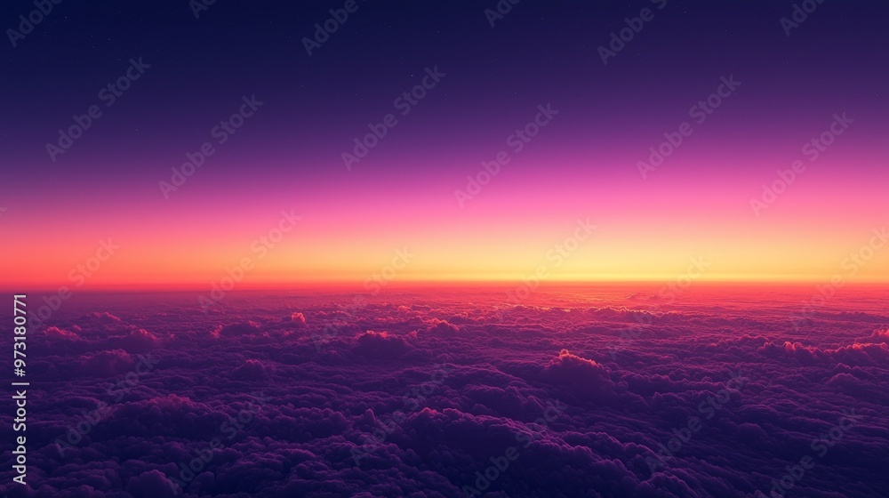 A dreamy sunset scene with a grainy gradient sky transitioning from ...