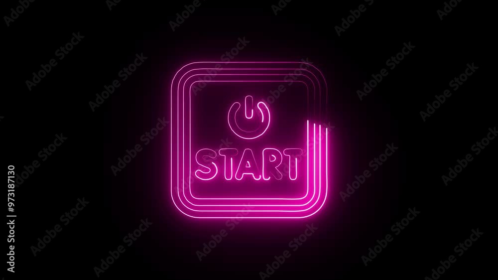 Neon Start animated icon on dark background. Glowing animated Start ...