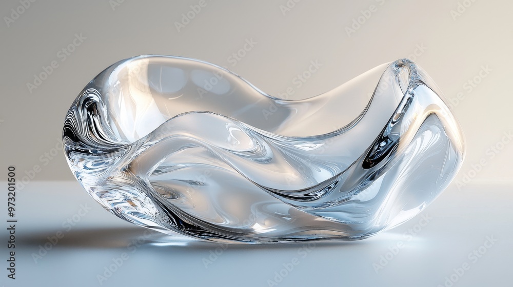 An abstract 3D shape with a glass-like texture, appearing to float in ...