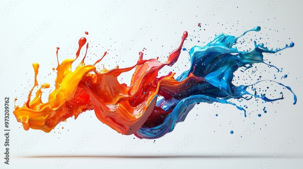 A 3D typography piece with letters formed from liquid paint, splashing ...