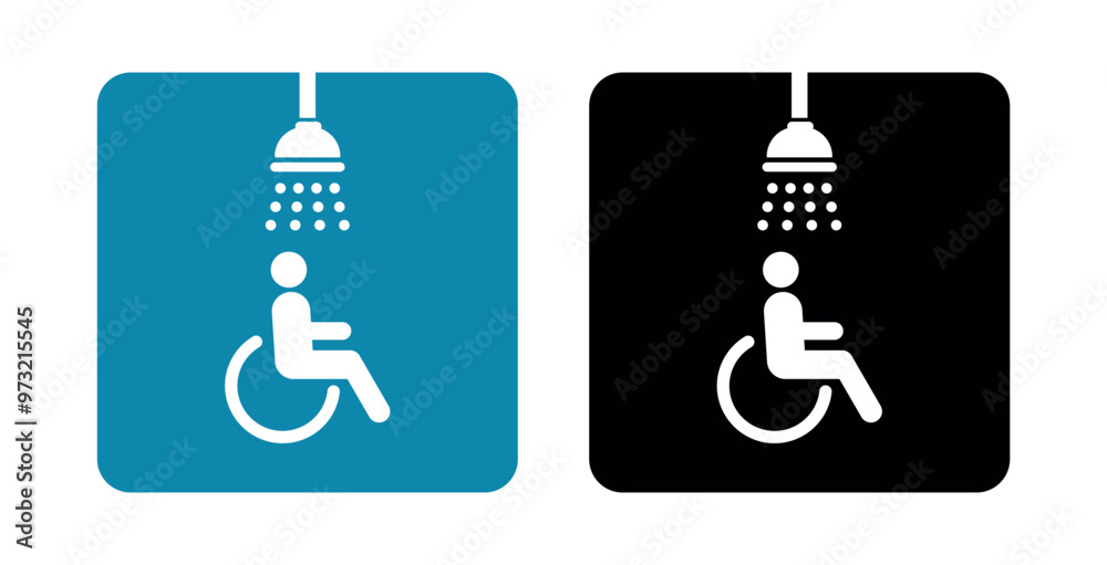 Vector Disabled Shower Room Flat Icon Set. Handicapped or Accessibility ...