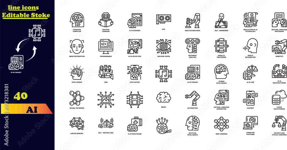 Editable stroke line icons for AI, featuring a thin icon set that ...