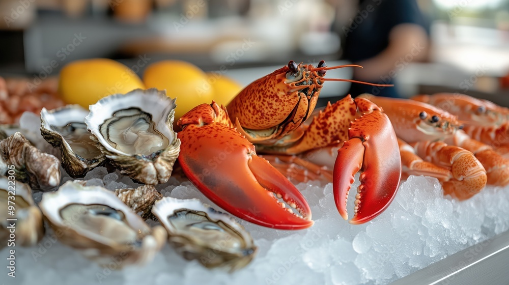 Gourmet seafood feast featuring oysters, crabs, and lobster for upscale ...