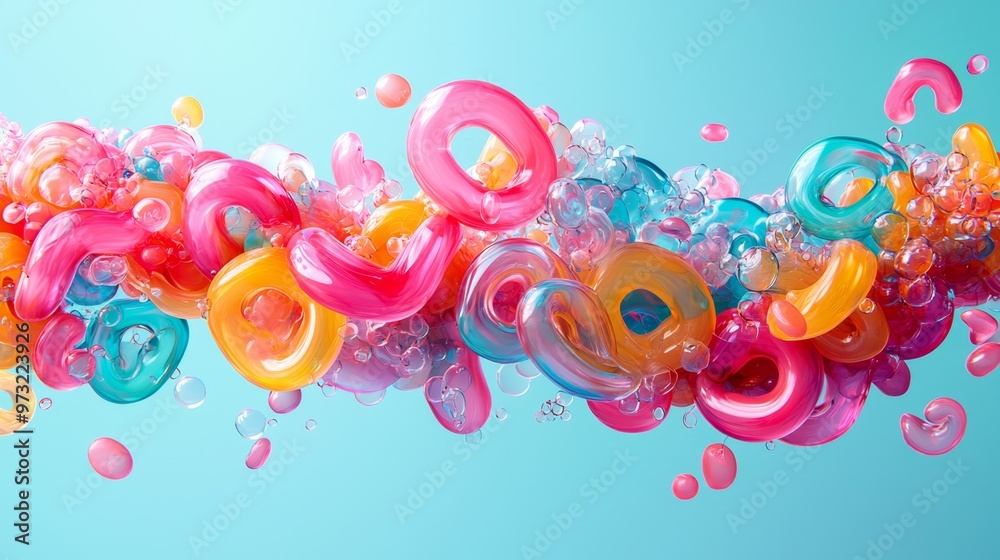 A playful design with 3D liquid fonts that resemble colorful jelly ...
