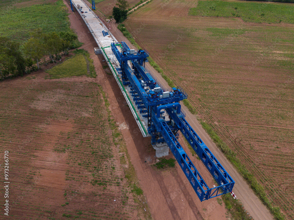 The construction of flyovers with innovation. Metal launching gantry ...
