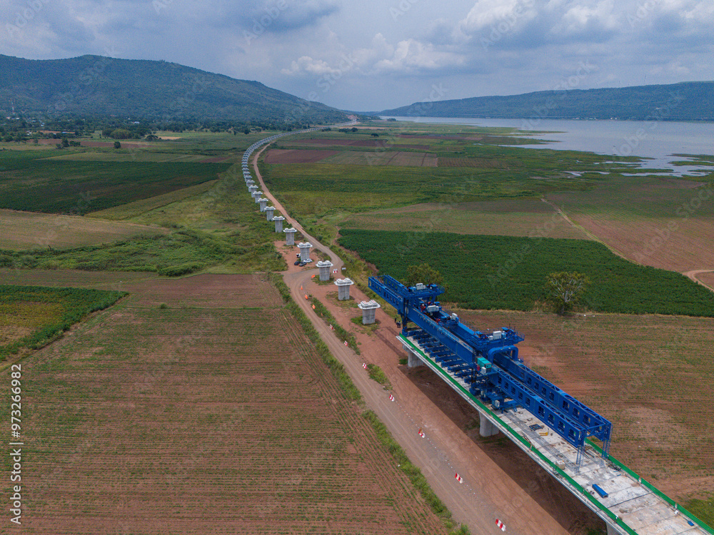The construction of flyovers with innovation. Metal launching gantry ...