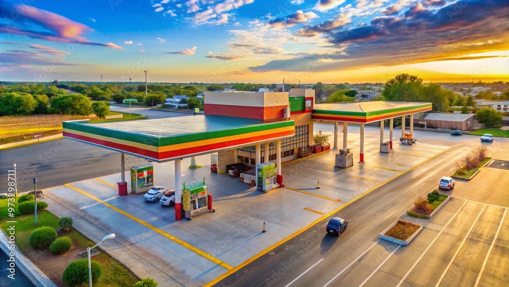 A sprawling roadside convenience store with a massive fueling station ...