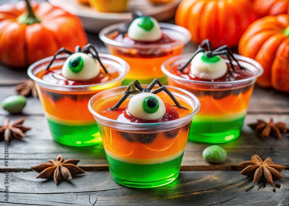 Colorful and creepy Halloween-themed jello cups filled with wiggly ...