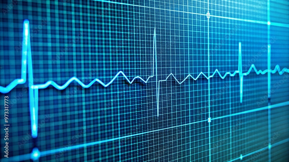 Electrocardiogram waveform display on a medical monitor showing a ...