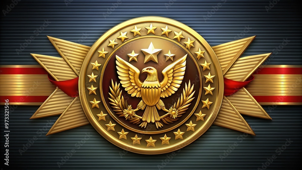 Glossy golden badge of honor featuring an eagle emblem on a circular ...