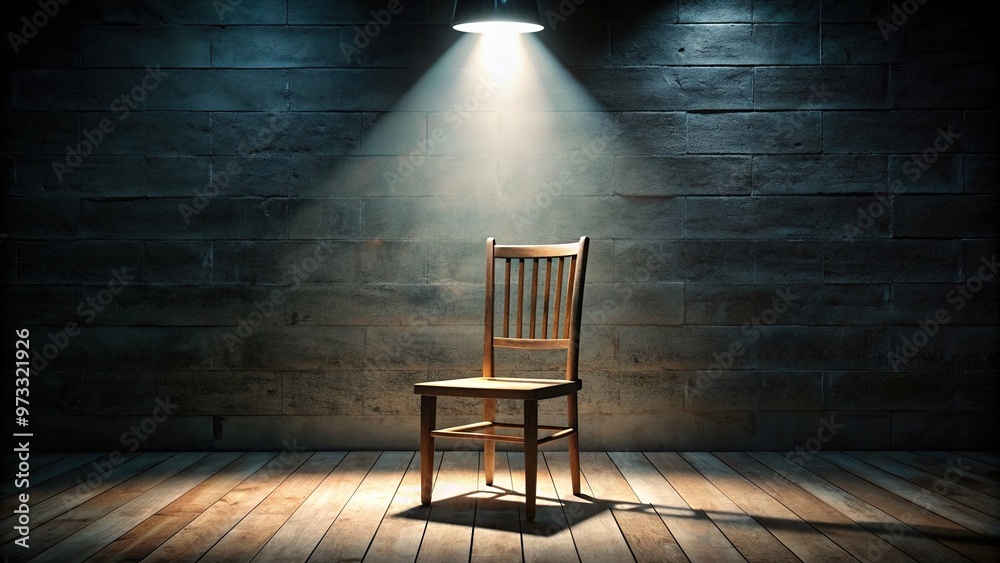 Isolated wooden chair in a dark scary prison with an interrogation ...